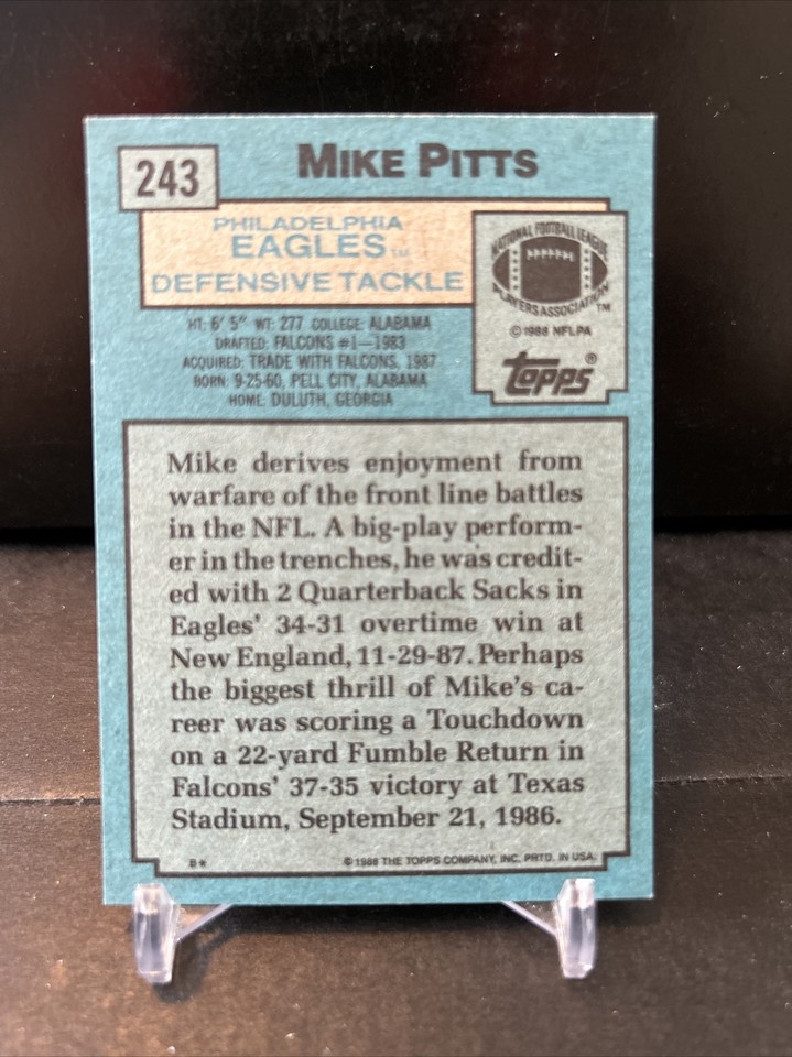 1988 Topps Football Mike Pitts Philadelphia Eagles #243 | eBay