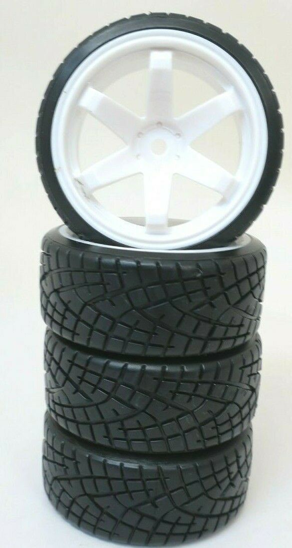 1/10 Scale On-Road 6 Spoke White Rims V-Tread Hard Compound Drift Tires ...