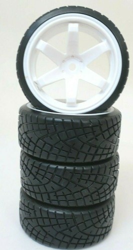 1/10 Scale On-Road 6 Spoke White Rims V-Tread Hard Compound Drift Tires ...