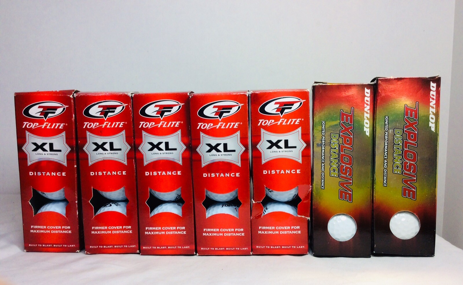 5 Boxes Top Flite XL Distance 3 Pak, And 2 Boxes Dunlop Explosive ...