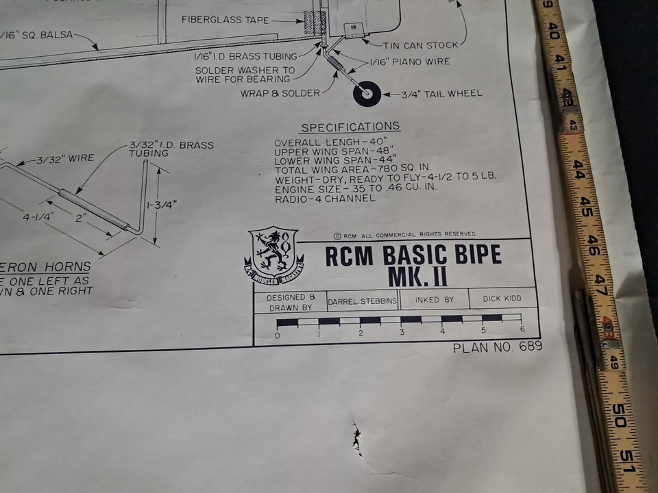 Model Airplane Large Printed Plan RC Scale Plane Drawing Rcm Basic ...