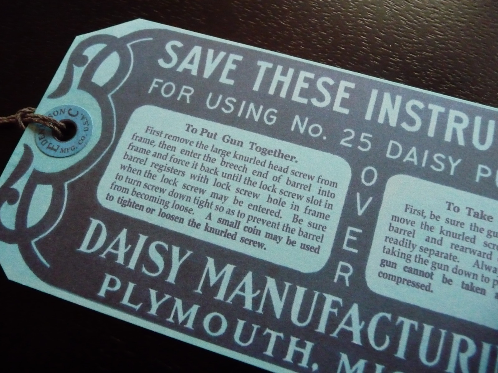 No. 25 DAISY Hang Tag Reproduction for Pump Gun BB Air Rifle - Early ...
