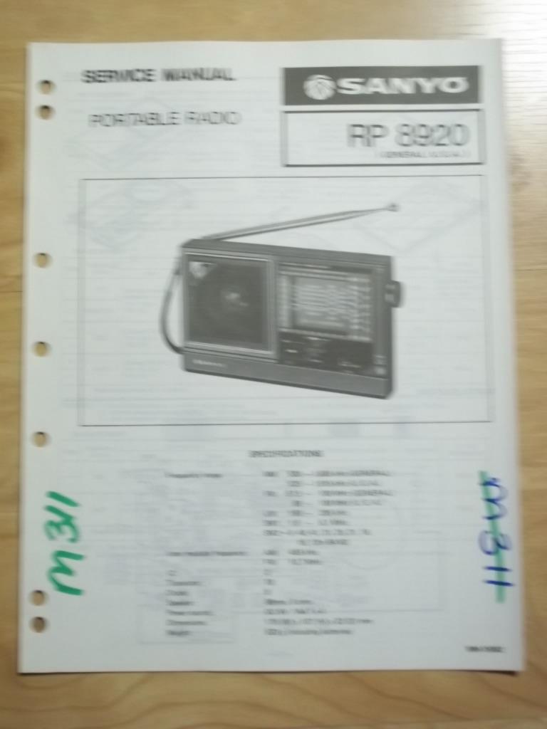 Original Sanyo Service Manual for the RP 8920 Radio ~ mp | eBay