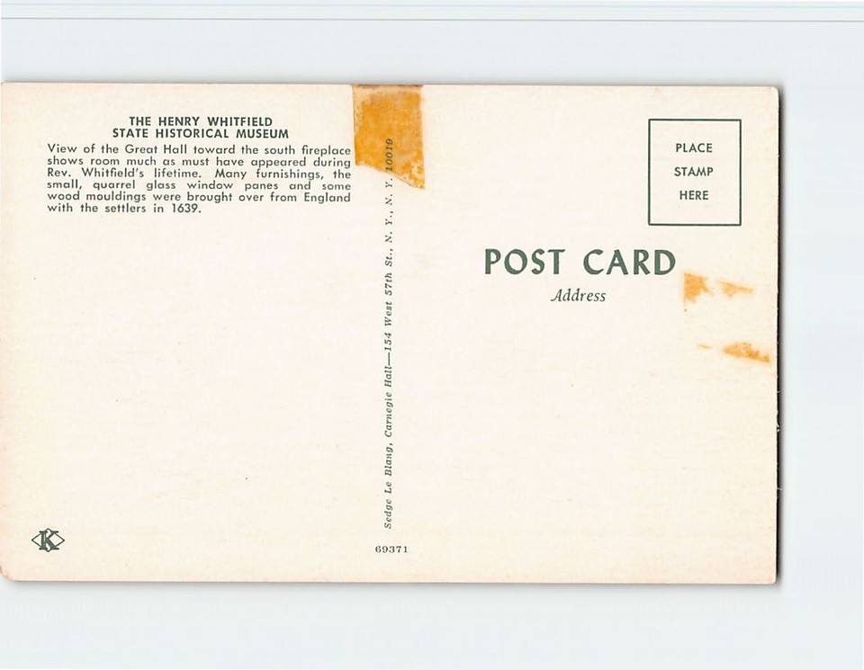 Postcard Great Hall Henry Whitfield State Historical Museum Guilford ...
