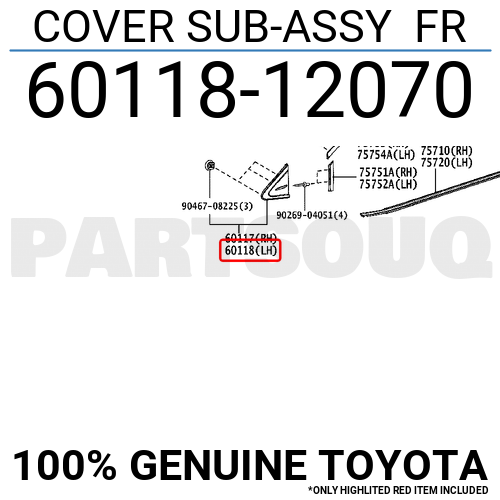 6011812070 Genuine Toyota COVER SUB-ASSY FR 60118-12070 | eBay