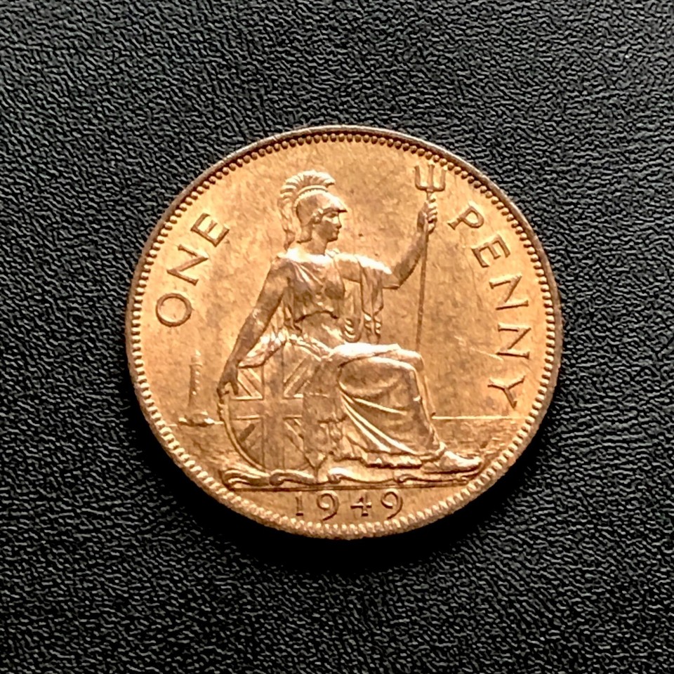 1949 PENNY COIN-1d BRITISH BRONZE COIN-KING GEORGE VI - ONE PENNY COIN ...