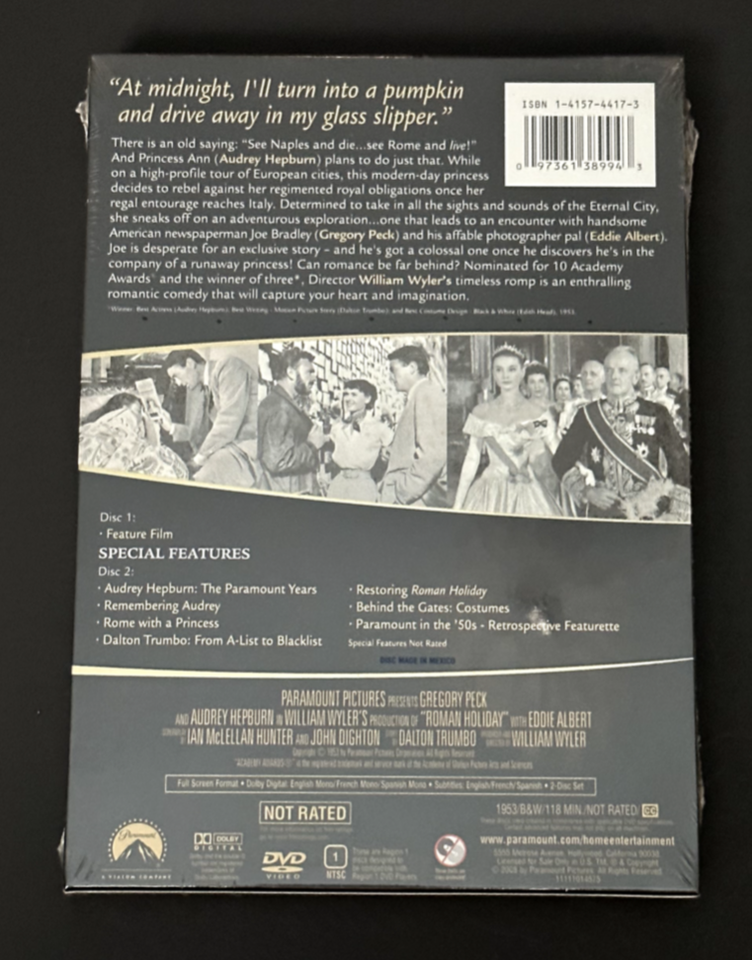 Roman Holiday (DVD, 2-Disc Set, Paramount Centennial Collection) Free ...
