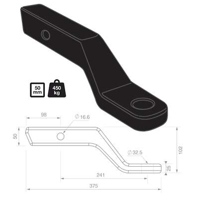 Tag 4" Drop Forged 4500kg/4.5Tonne Forged Tow Ball Mount 50mm Square ...