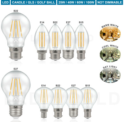 E14 B22 E27 2W 4W 7W LED Candle 40w Bulb SES BC ES GLS Bulb Globe ...
