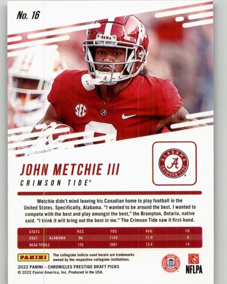 2022 Panini Chronicles Draft Picks John Metchie III Prestige #16 ...