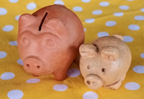 Vtg Pair Of Mini Art Pottery Pigs Handcrafted Terracotta Bank & Wood ...