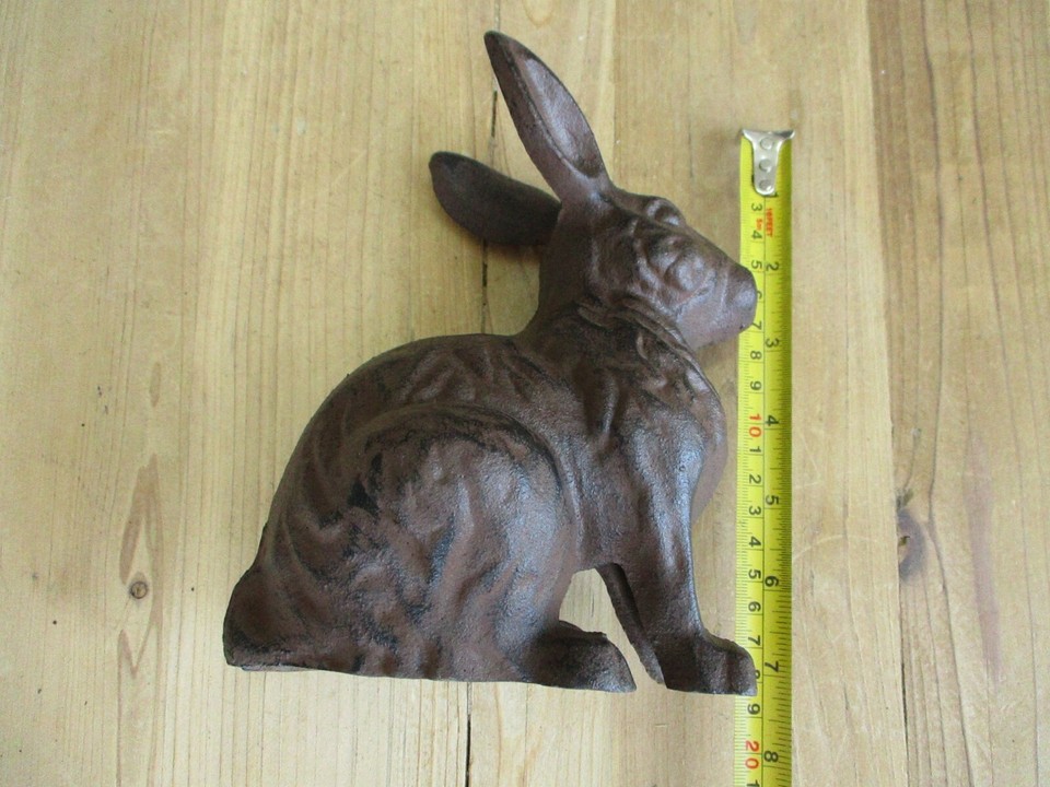 Large Cast Iron RABBIT Easter BUNNY Garden Statue RUSTIC Home Decor 7 ...