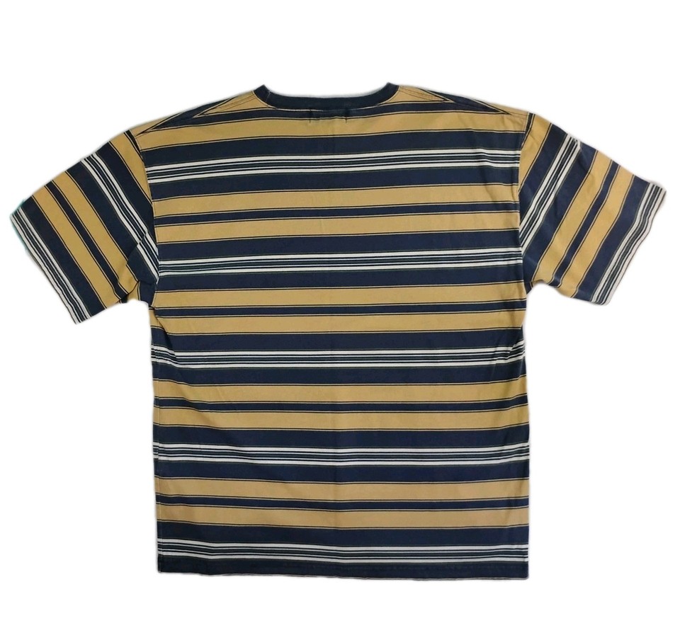 Eddie Bauer T-Shirt Men's Size Large Blue Tan Striped Short Sleeve 100% ...