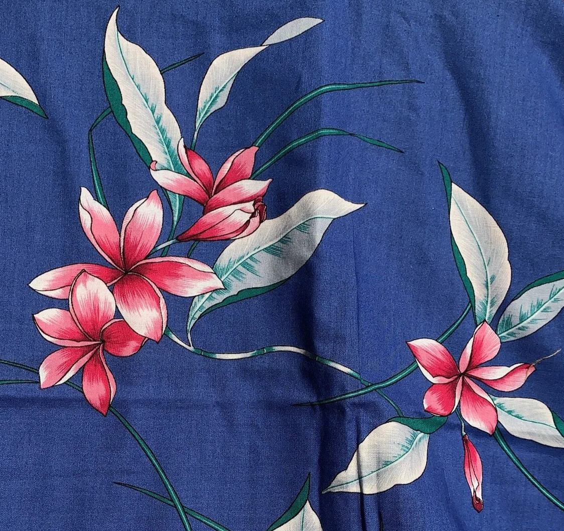 Vintage Trans-Pacific Textiles Ltd Hawaiian Fabric Blue Pink Green 86 ...