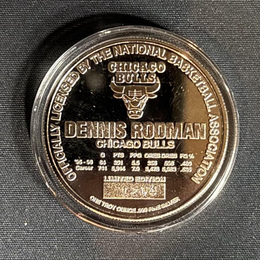Dennis Rodman Highland Mint Commemorative Coin -1 Troy Oz. Silver HOF ...