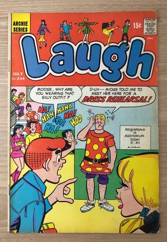 Laugh #244 Archie Comics Bronze Age Betty Veronica Reggie Jughead Moose ...