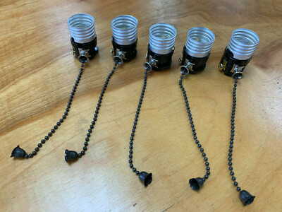 #5 LIGHT SOCKET INTERIOR,NEW, Bakelite body,Antique Brass PULL CHAIN ...