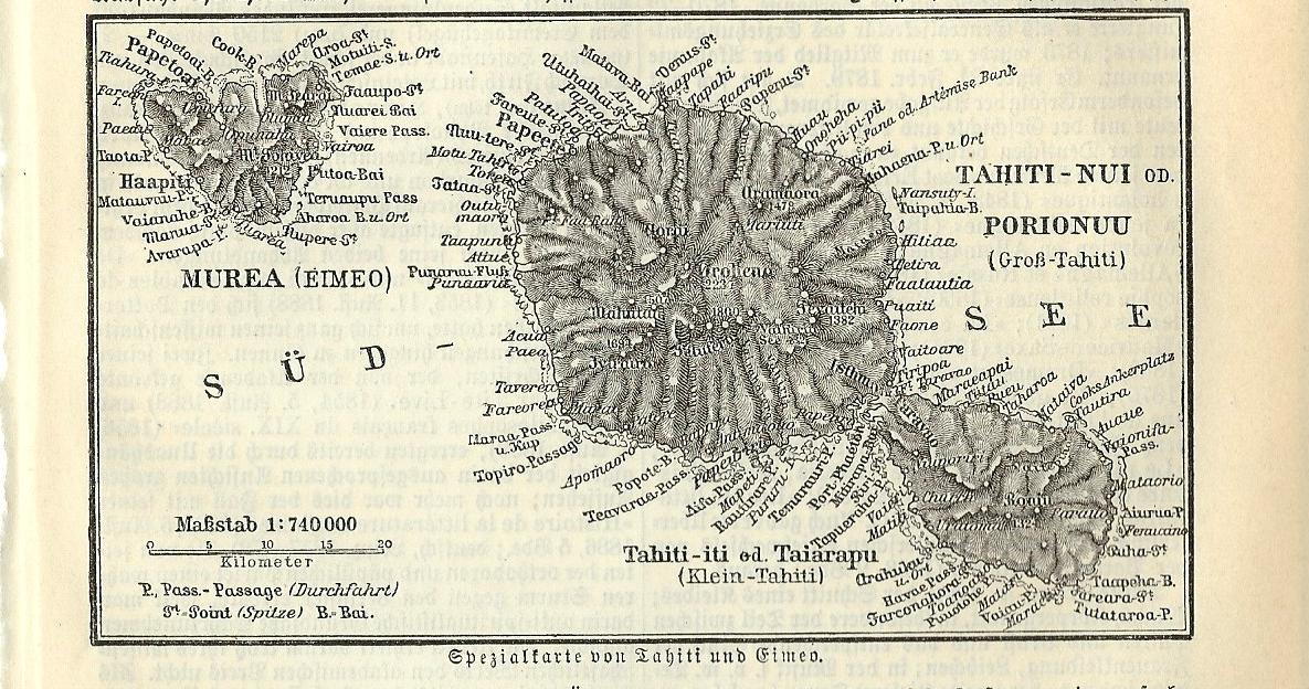 Carta geografica antica TAHITI MOOREA Polinesia Polynesia 1890 Old ...