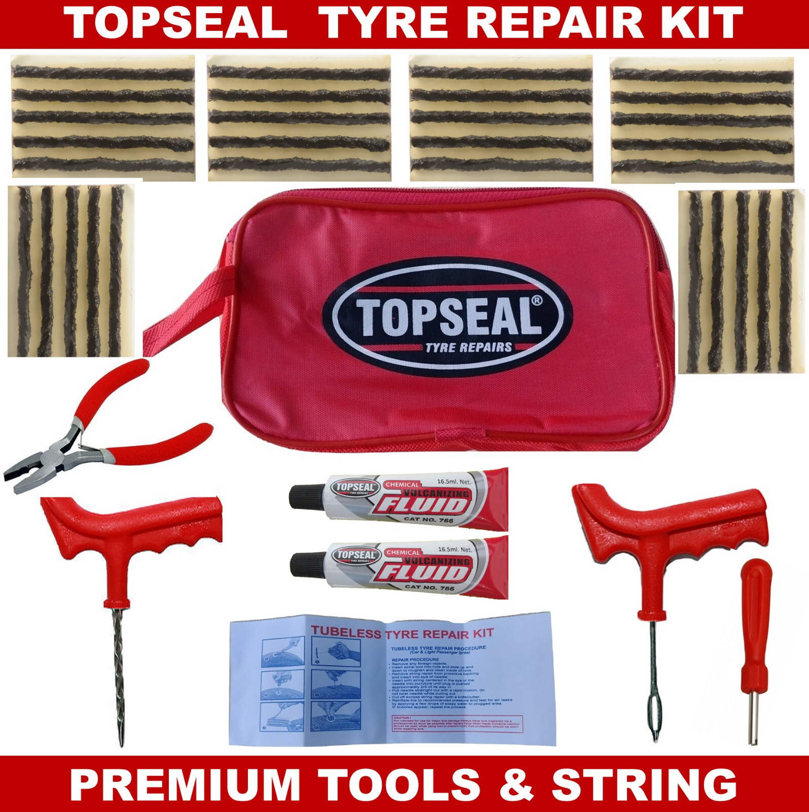TYRE PUNCTURE REPAIR KIT WITH 30 REPAIR STRINGS & PLIERS | eBay UK