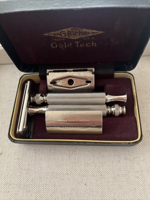 VINTAGE PRE-WAR USA GILLETTE GOLD TECH RAZOR, IN ITS ORIGINAL CASE L Ch ...