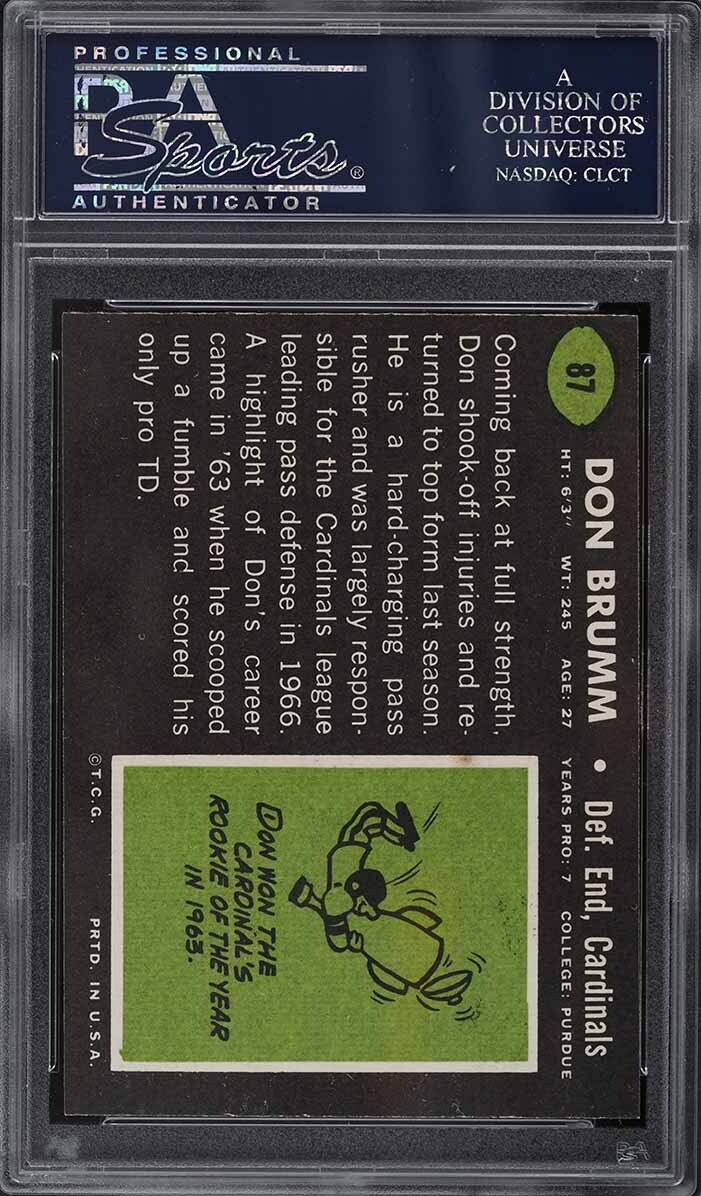 1969 Topps FB Card # 87 Don Brumm St. Louis Cardinals ROOKIE RC PSA 8.5 ...