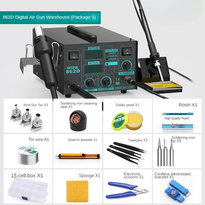 862D Digital Hot Air Gun Soldering Station 2-in-1 Soldering Iron ...