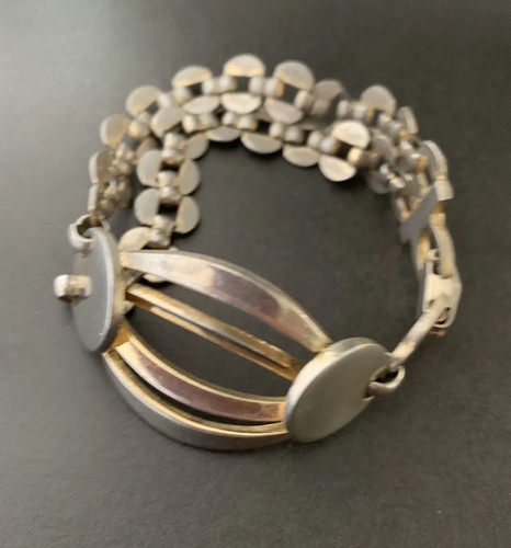 Vtg Sperry Bracelet 60’s Modernist Wide Silver & Gold Tone Bangle Link ...