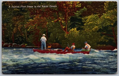 Vtg Missouri MO Typical Float Scene In The Scenic Ozarks Men Fishing ...