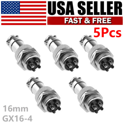 5Pcs Aviation Plug 4 Pin Male Female Panel Wire Metal Connector GX16-4 ...