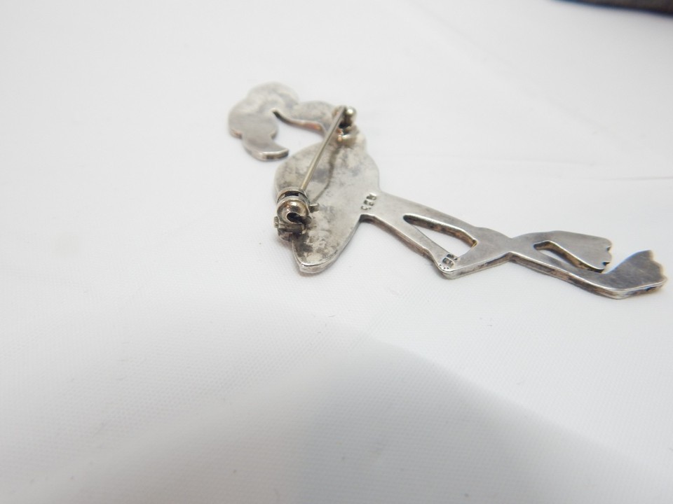 Vintage Sterling 925 Silver Pink Flamingo Brooch Pin w Pink Inlay 9.35 ...