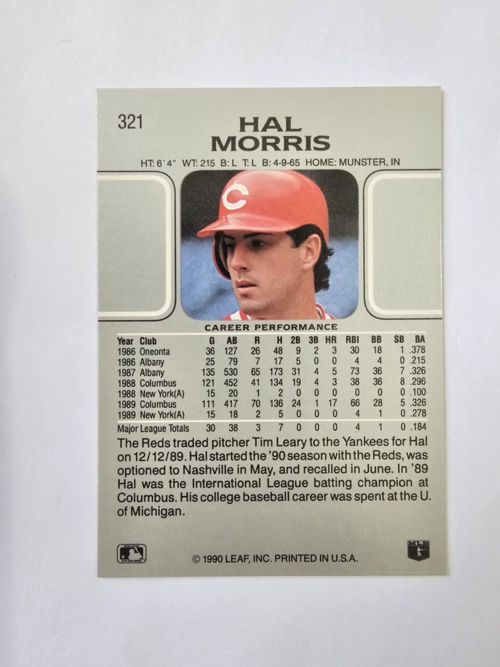 1990 Leaf #321 Hal Morris | eBay