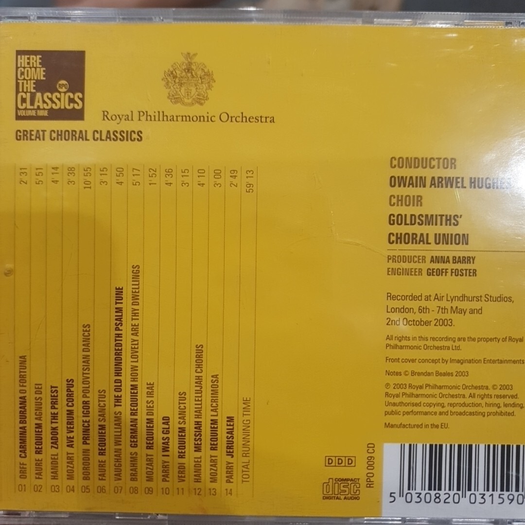 HERE COME THE CLASSICS GREAT CHORAL CLASSICS CD RPO MUSIC ALBUM 14 ...
