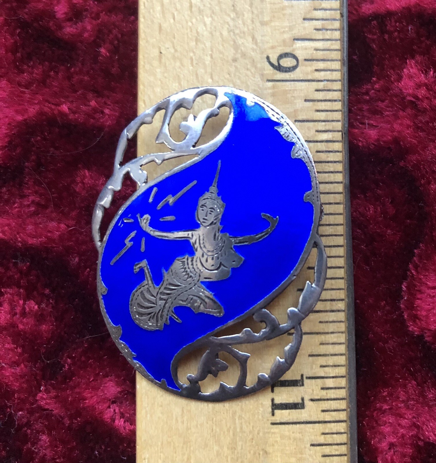 Rare Color Large Siam Cobalt Blue Enamel Sterling Pin… - Gem