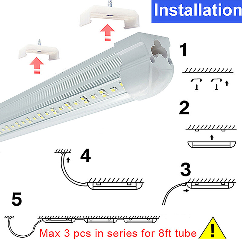 8FT T8 LED Tube Light 144W LED Shop Light Fixture For Garage Warehouse ...