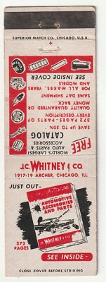 MATCHBOOK COVER - J.C. WHITNEY - CHICAGO ILLINOIS - AUTOMOTIVE PARTS ...