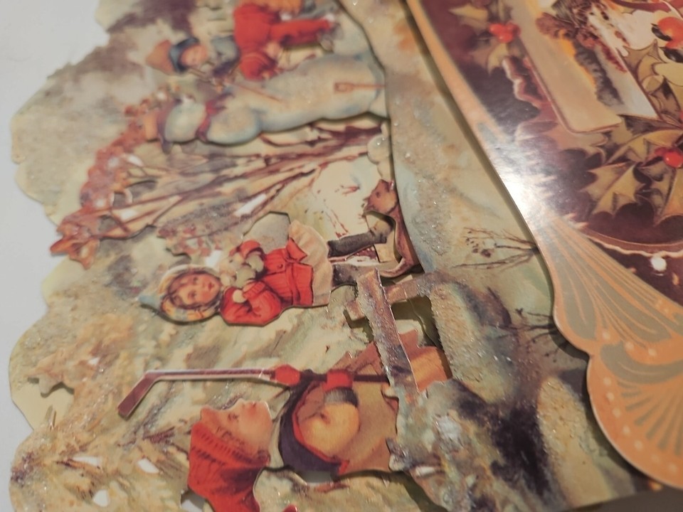 2 Antique Paper Reproduction Old Print Factory Large Christmas 3D Card ...