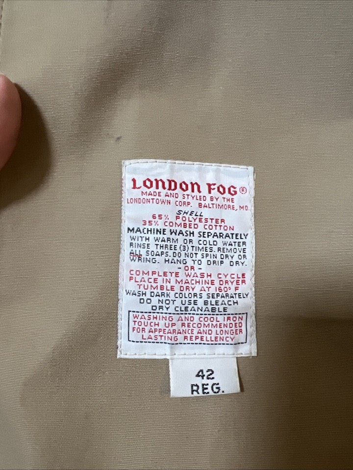 Vintage London Fog Trench Coat Size 42R Khaki Tan Color with Removable ...