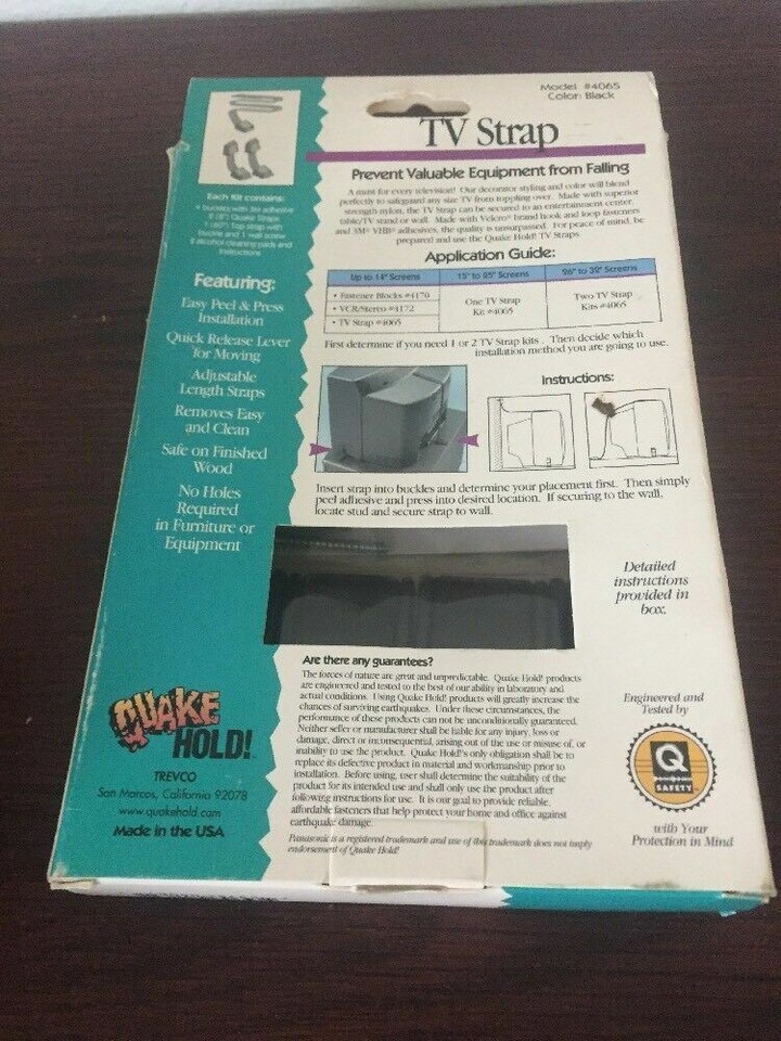 QuakeHold TV Strap #4065 Earthquake Straps up to 25" Tube Television ...