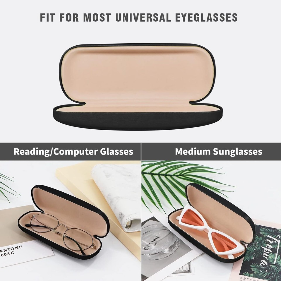 NEW Clam Shell Hard Eyeglasses PU Glasses Case Black w/Microfiber ...