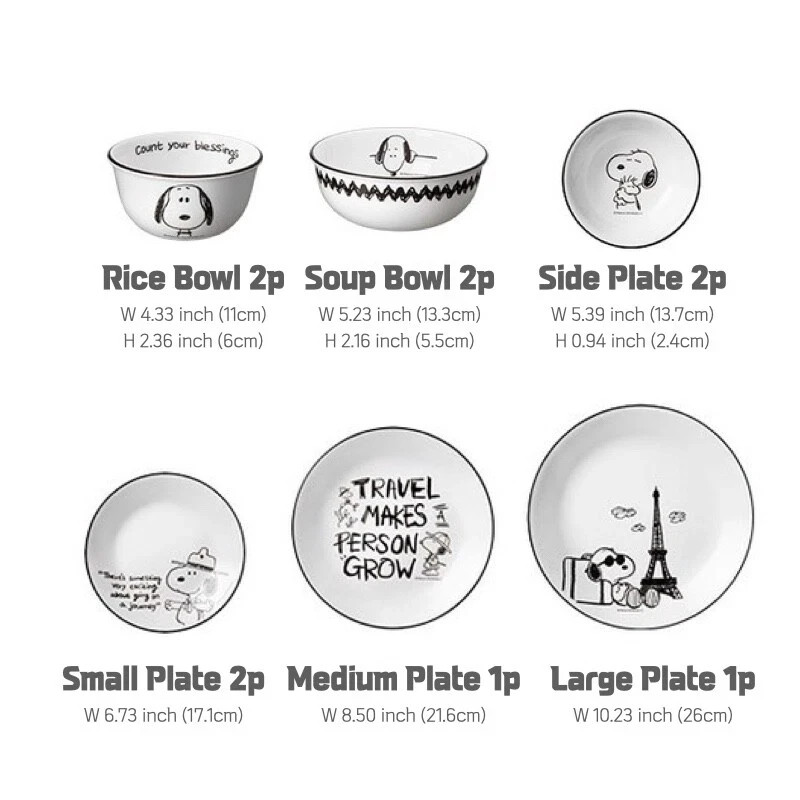 CORELLE x Peanuts Snoopy & Charlie Edition 10P Set Dinnerware Plate ...
