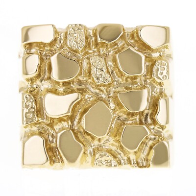 Men's 14k Yellow Gold Solid Square Nugget Ring Size 9 - 22mm 28.2 grams ...
