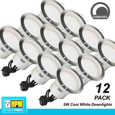 12 x HPM LED Downlights 5W Cool White 4000K - 515Lm - 70mm Cutout Satin ...