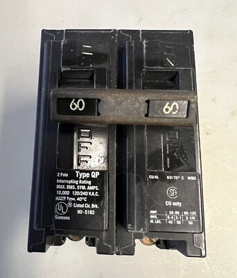 ITE Q260 2 Pole 60 AMP 120/240V Circuit Breaker | eBay