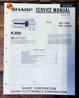 Sharp RT-103 RT-103X Stereo Service Manual *Original* | eBay