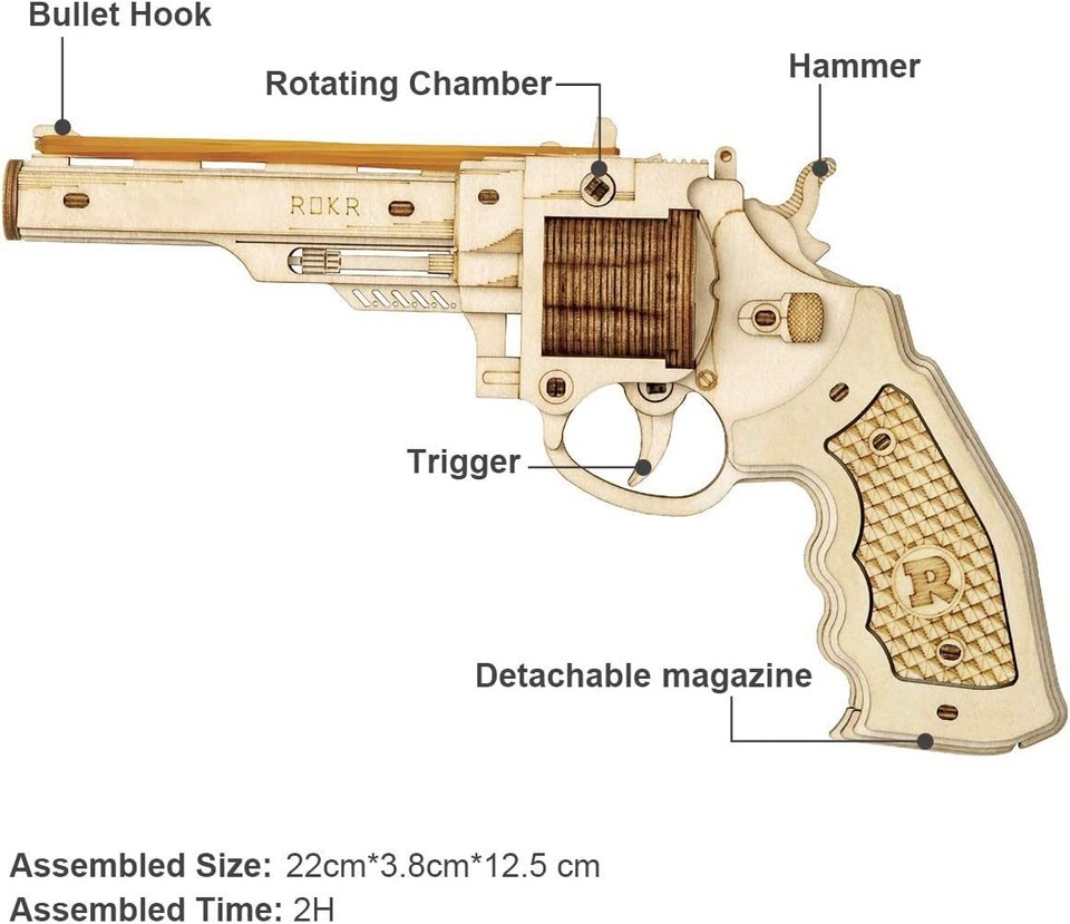 ROKR 3D DIY Wooden Puzzle Pistol Mechanical Gun Model Toy Boy Teens ...