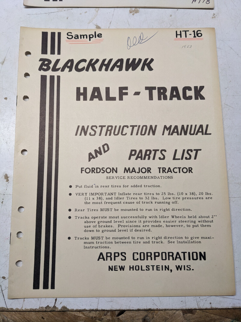 ARPS TRACTOR HALF-TRACK INSTRUCTION OWNER MANUAL PARTS LIST FORDSON ...