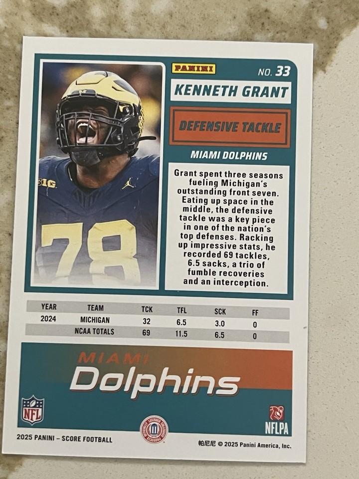 Kenneth Grant Miami Dolphins 2025 Score Green Parallel 2025 Rookies RC ...