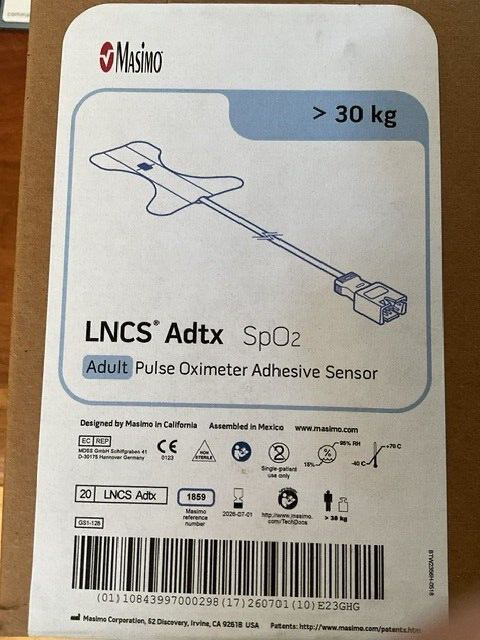 Box of 20PC Masimo LNCS ADTX SpO2 Adult Pulse Oximeter Adhesive Sensor ...