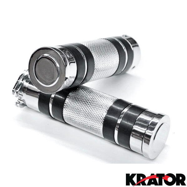 CHROME & RUBBER BILLET MOTORCYCLE HANDLEBAR HAND GRIPS UNIVERSAL 1" BAR ...