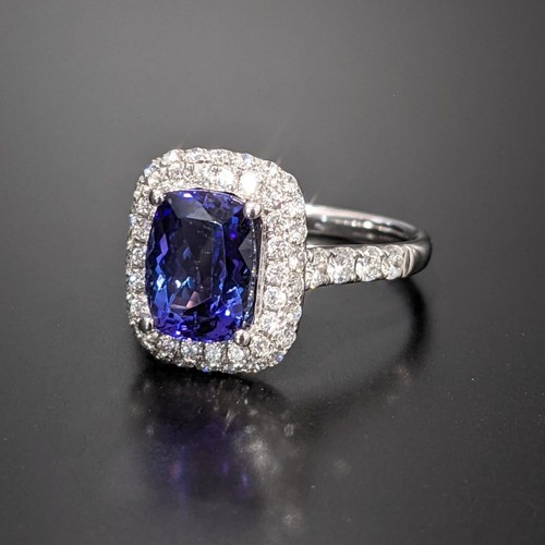 3CT Cushion Cut Lab Created Blue Tanzanite Wedding Ring 14K White Gold ...